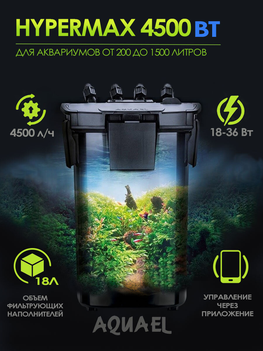 Фильтр внешний для аквариума AQUAEL HYPERMAX 4500 ( 200 - 1500 л, 4500 л/ч, 18 - 36Вт, h 200см )