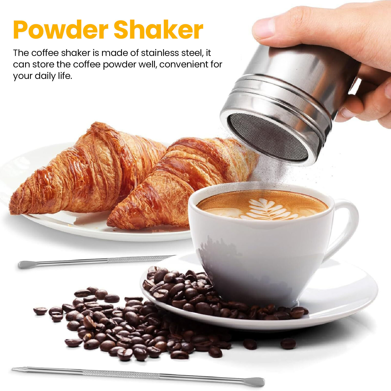 Трафареты для украшения кофе, набор ручек для резьбы по кофе, портативная ручка для латте-арта из нержавеющей стали, инструмент для формочек для кофе с ложками для шейкера порошка