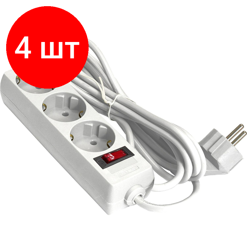 Комплект 4 штук, Сетевой фильтр ExeGate SP-3-1.8W 3/р1.8м, 10А/2.2кВт, белый(EX221178RUS)