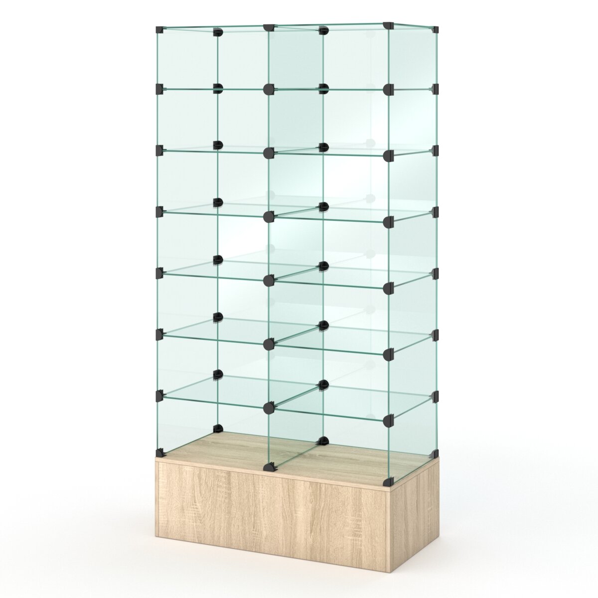 Витрина стеклянная "КУБ" №135 (без дверок, передняя стенка - стекло), Дуб Сонома