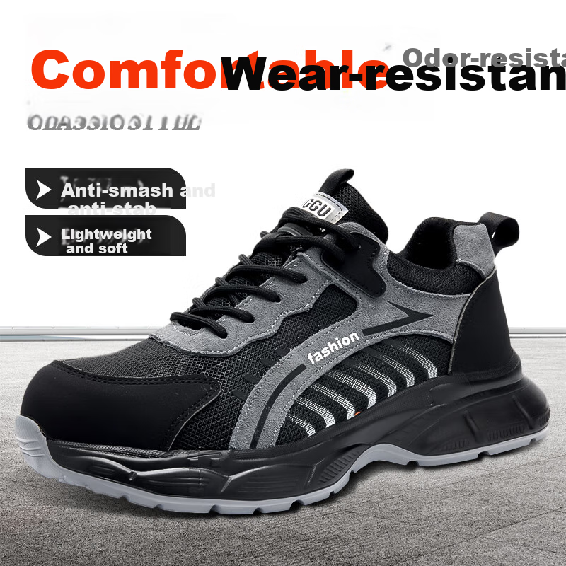 Dinggu Men's Lightweight Breathable Steel Toe Cap Anti-Smashing Anti-Piercing Safety Work Shoes 950 Black Grey Size 43