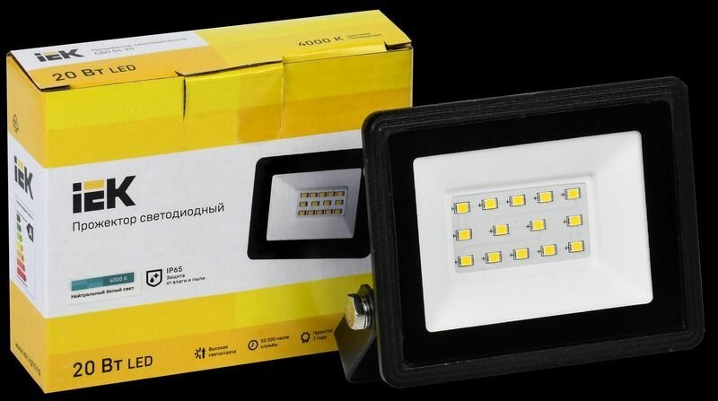 Прожектор СДО 06-20 светодиодный черный IP65 4000K IEK