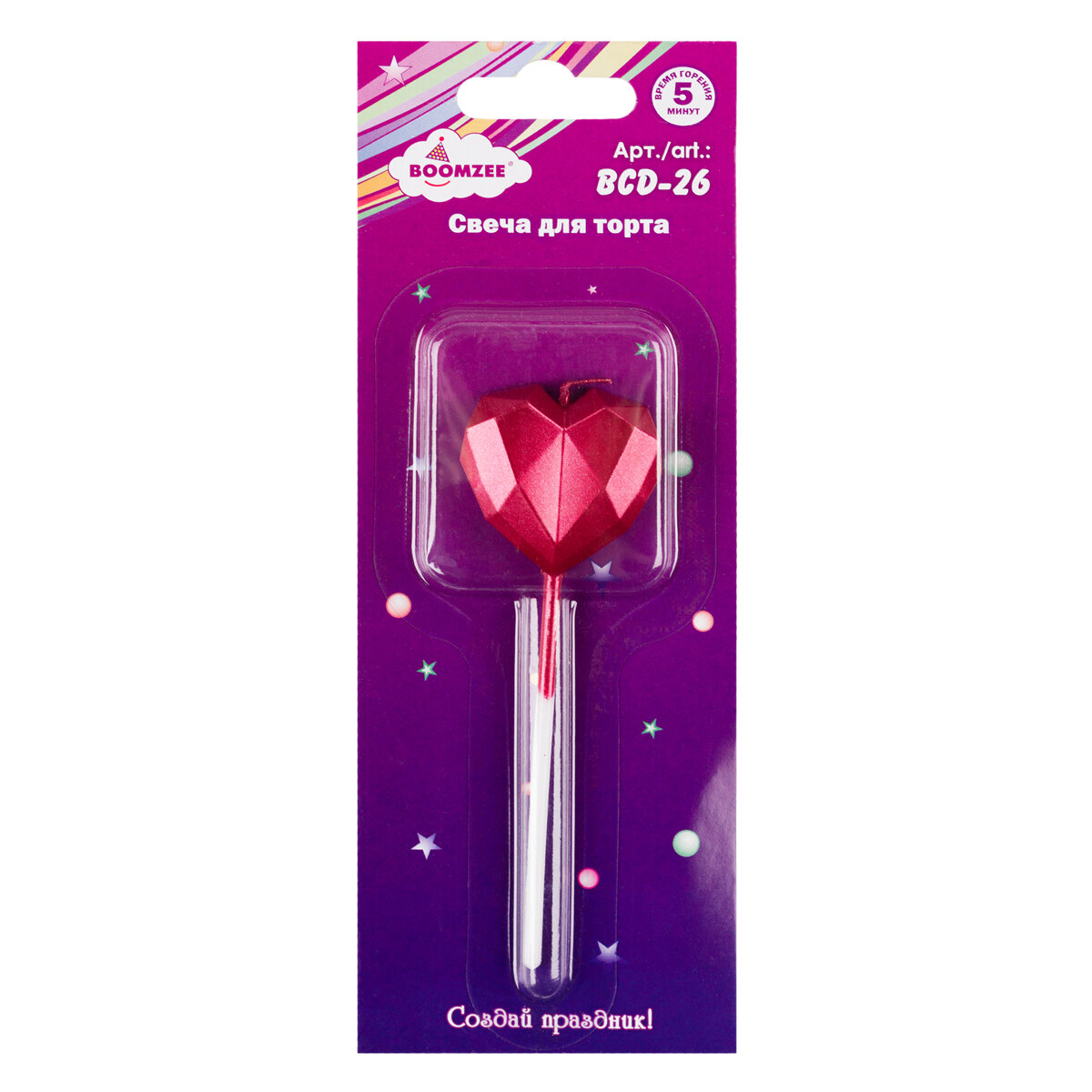 BOOMZEE Свеча для торта BCD-26-LF99 5.9 г 1 шт красное сердечко для украшения торта
