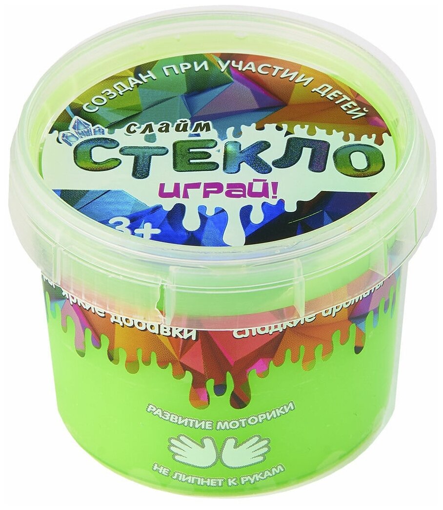 Лепа Слайм Стекло. Party Slime. Лизун (90гр, зеленый неон, t замерзания +5°C, в банке, от 3 лет) 00-00001264, (ООО "Новая Химия")