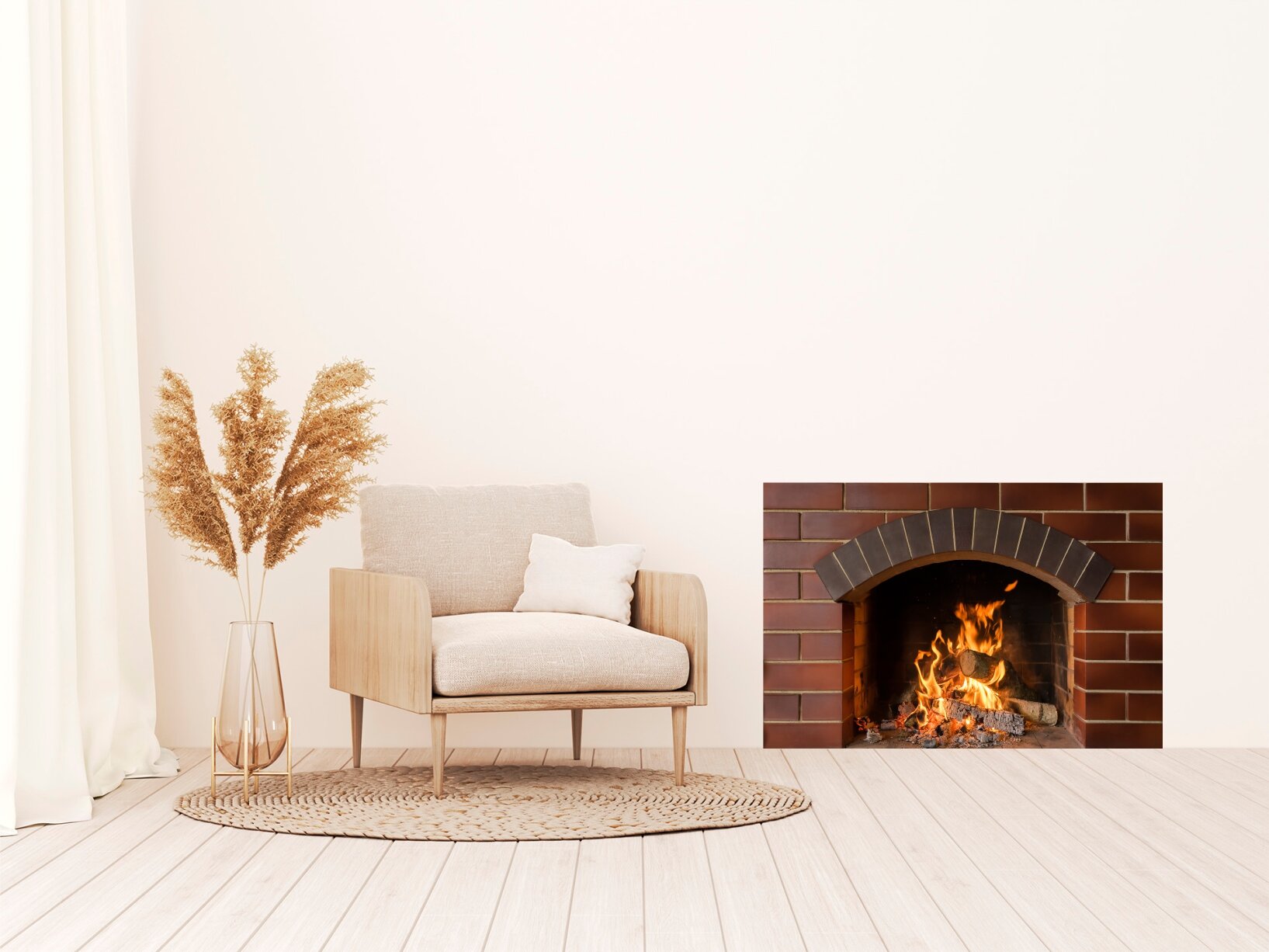 Бесшовные флизелиновые фотообои, постер "Камин кирпич" 100х150 см. /Декор на стену в спальню, кухню, гостиную