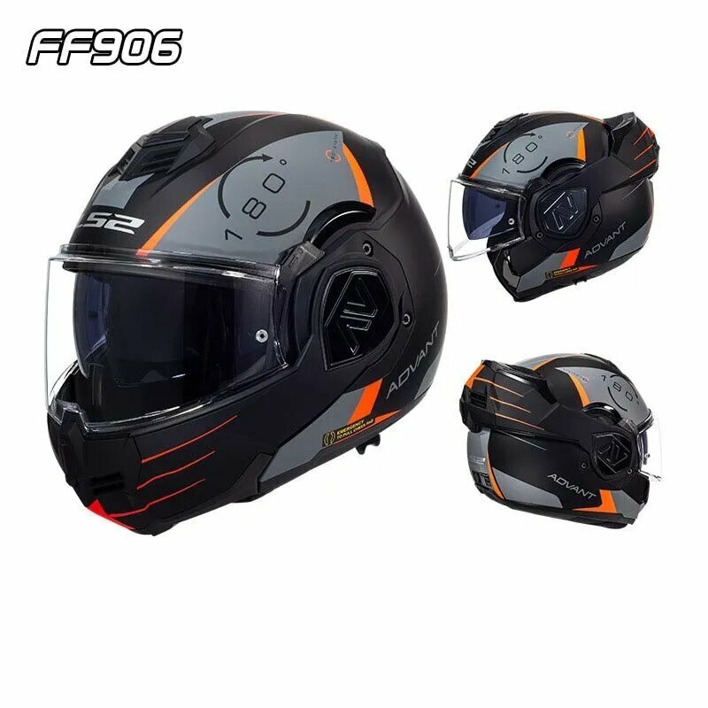 LS2 HELMETS Мотошлем, цвет: черно-серый, оранжевый, размер: XL