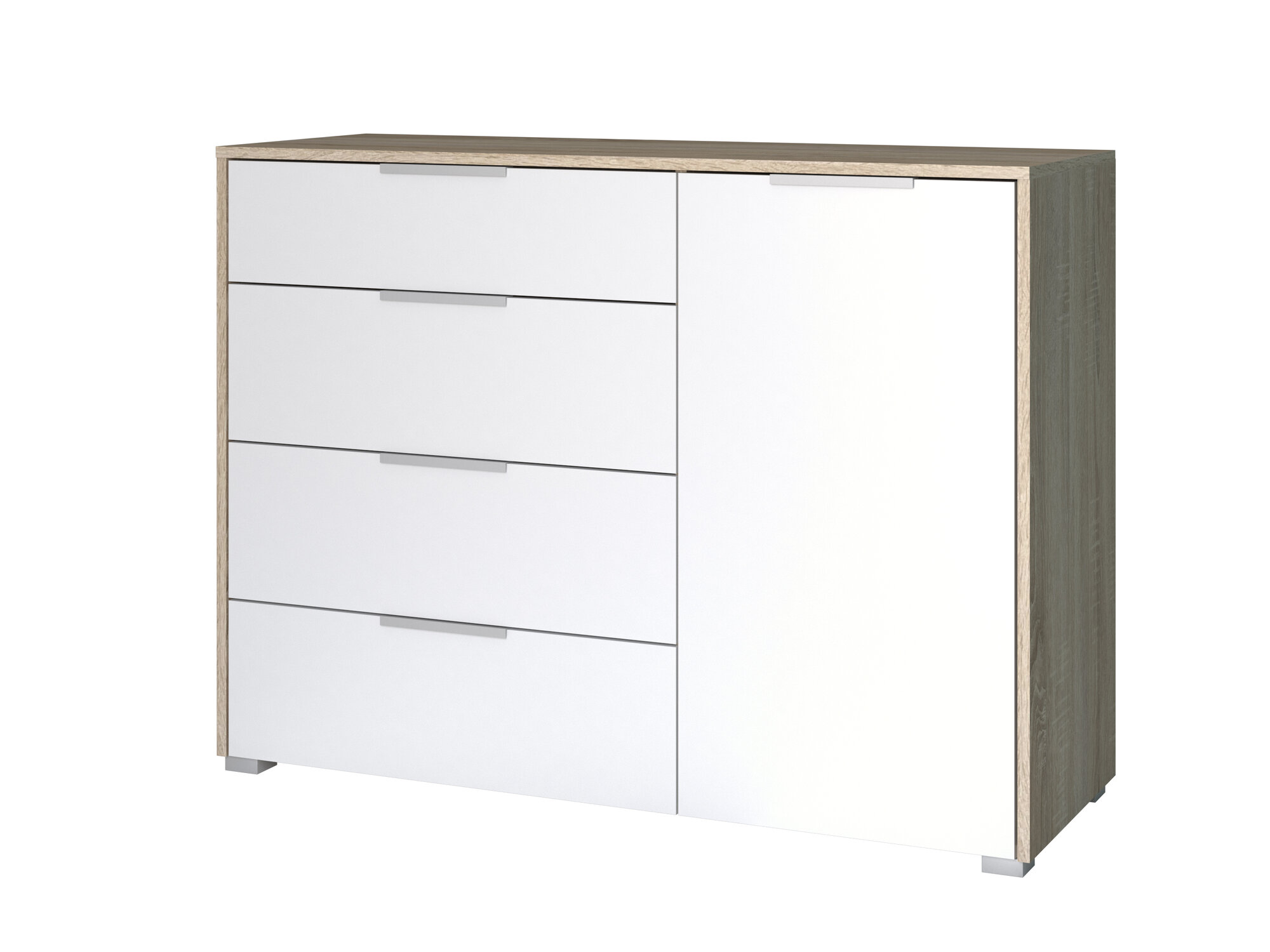 Комод Соло 1-2, дуб сонома/белый, 120х43х88, 4 ящика и дверца справа