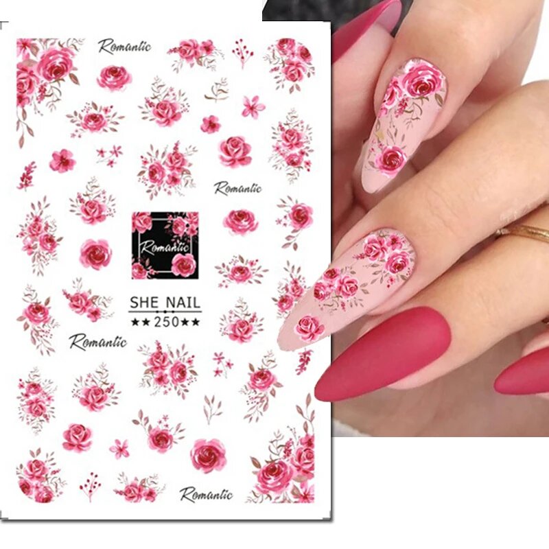 Наклейки на ногти "Romantic" SHE250, розовый