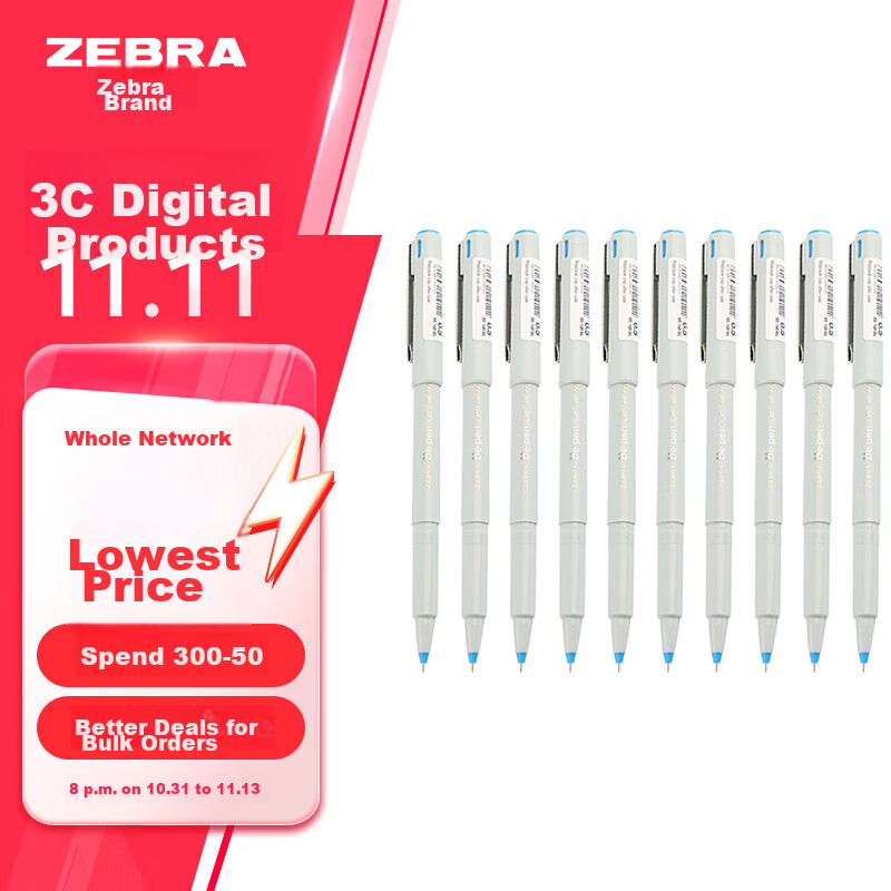 ZEBRA Brand Neutral Pen, 0.5mm, Conference Signing Pen, Student Marker Pen, Water-Based Pen, BE-100, Classic Blue, Pack of 10
