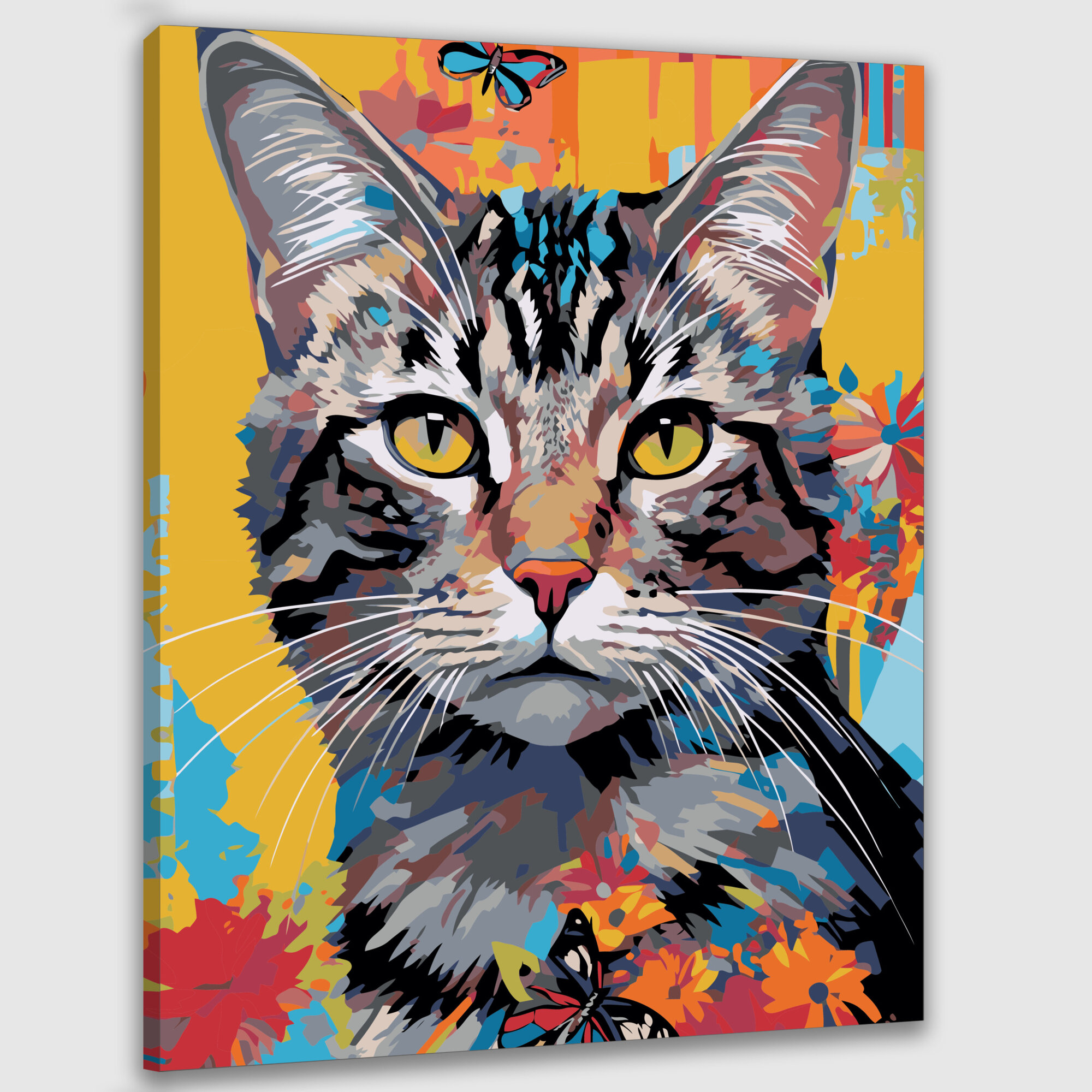 Картина по номерам 40x50 см, картина, мейн-кун, кошка, акриловые краски, коллаж, текстурированный фон, глубина