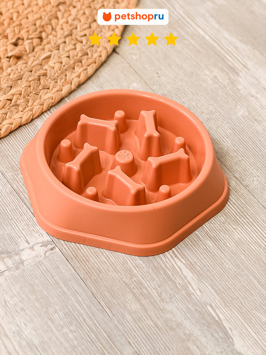 PETSHOP Миска для кошек и собак для медленного кормления пластиковая "Мнямс", оранжевая