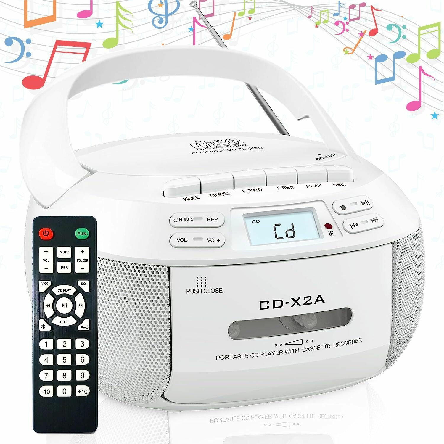 Проигрыватель компакт дисков boombox cd player портативный Cassette Bluetooth AM/FM Radio Стереозвук с дистанционным управлением, cd диск, Магнитофонная запись, ЖК-дисплей