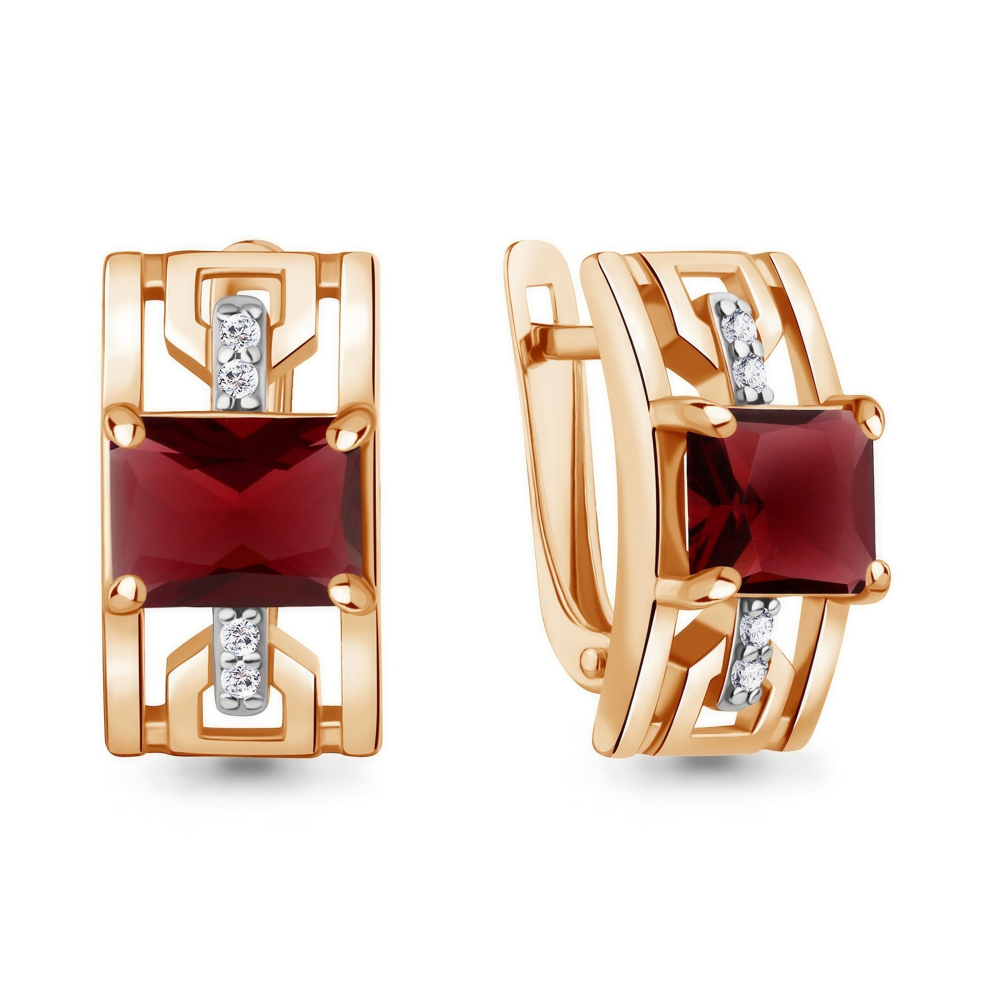 Серьги, серебро, 925 проба, золочение, фианит, гранат