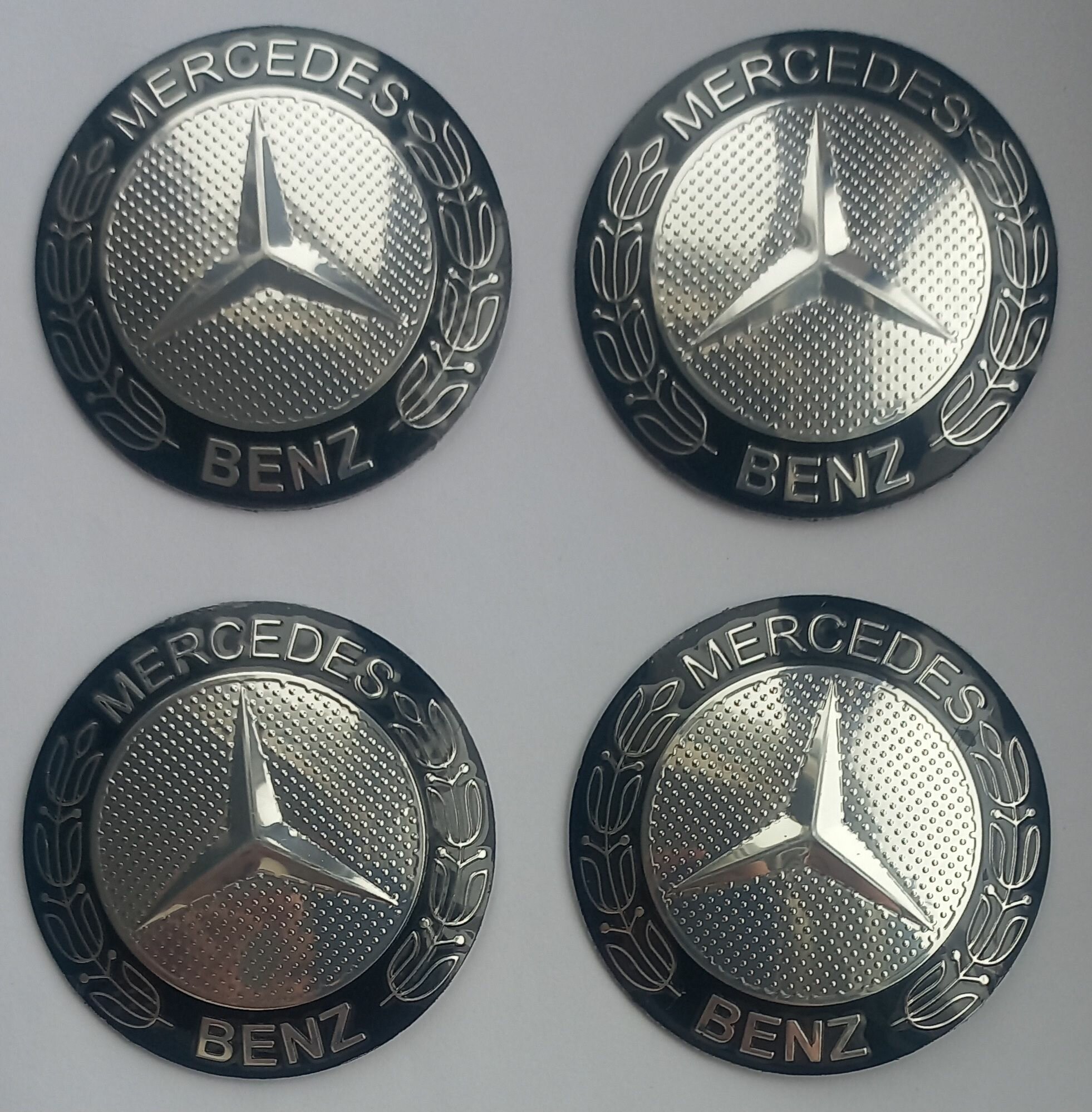 Эмблемы Bf "Mercedes", 65мм, алюминий, самоклеящиеся, комплект 4 шт, черные, серебристые