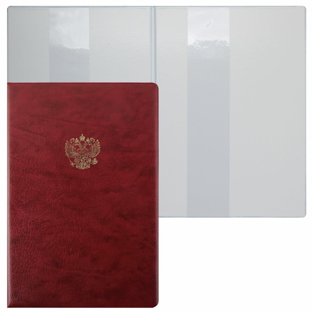 Папка адресная герб A4 экокожа бордовая с тиснением фольгой с ПВХ клапанами пухлая