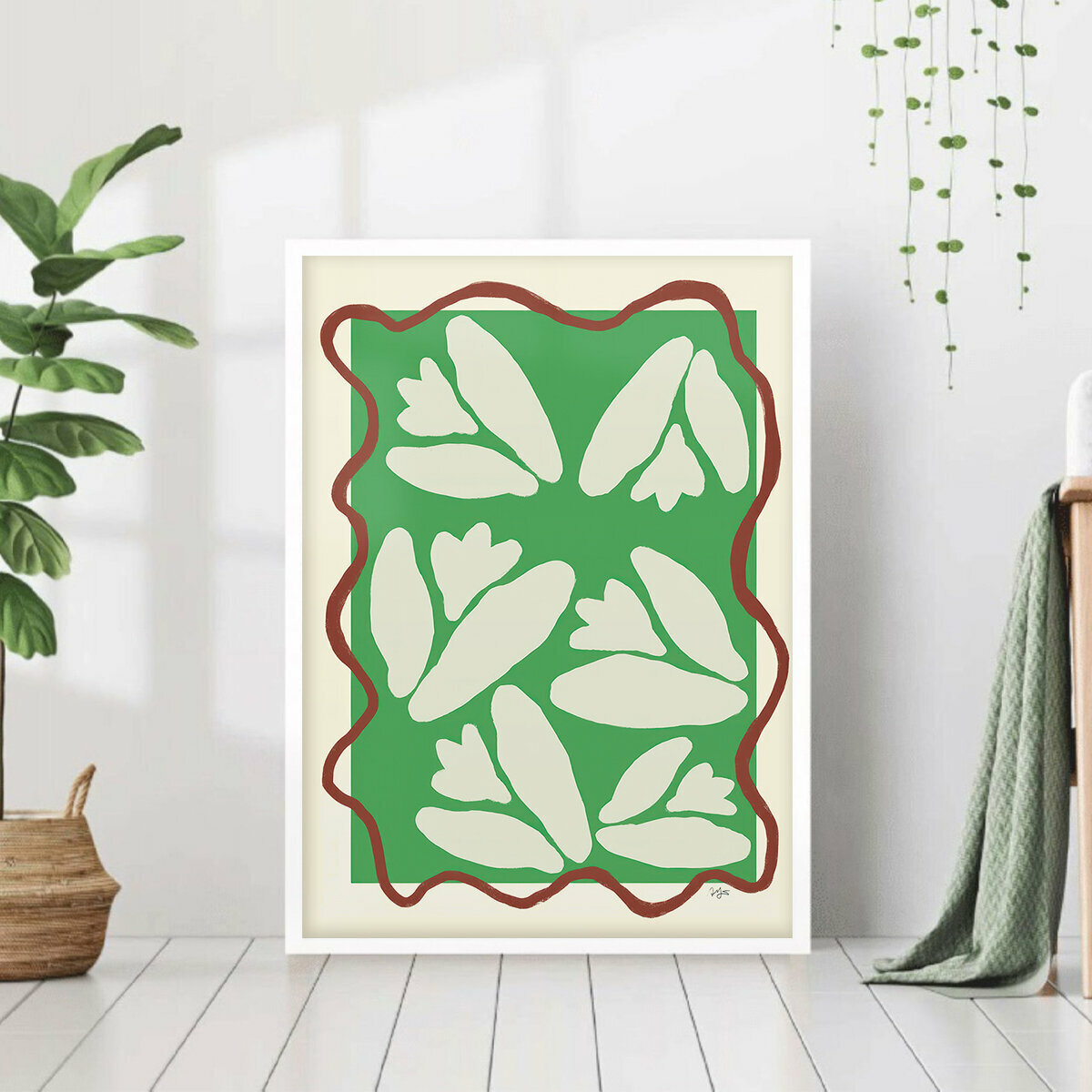 Постер "Зеленая абстракция" 40x50 в белой рамке для интерьера на стену
