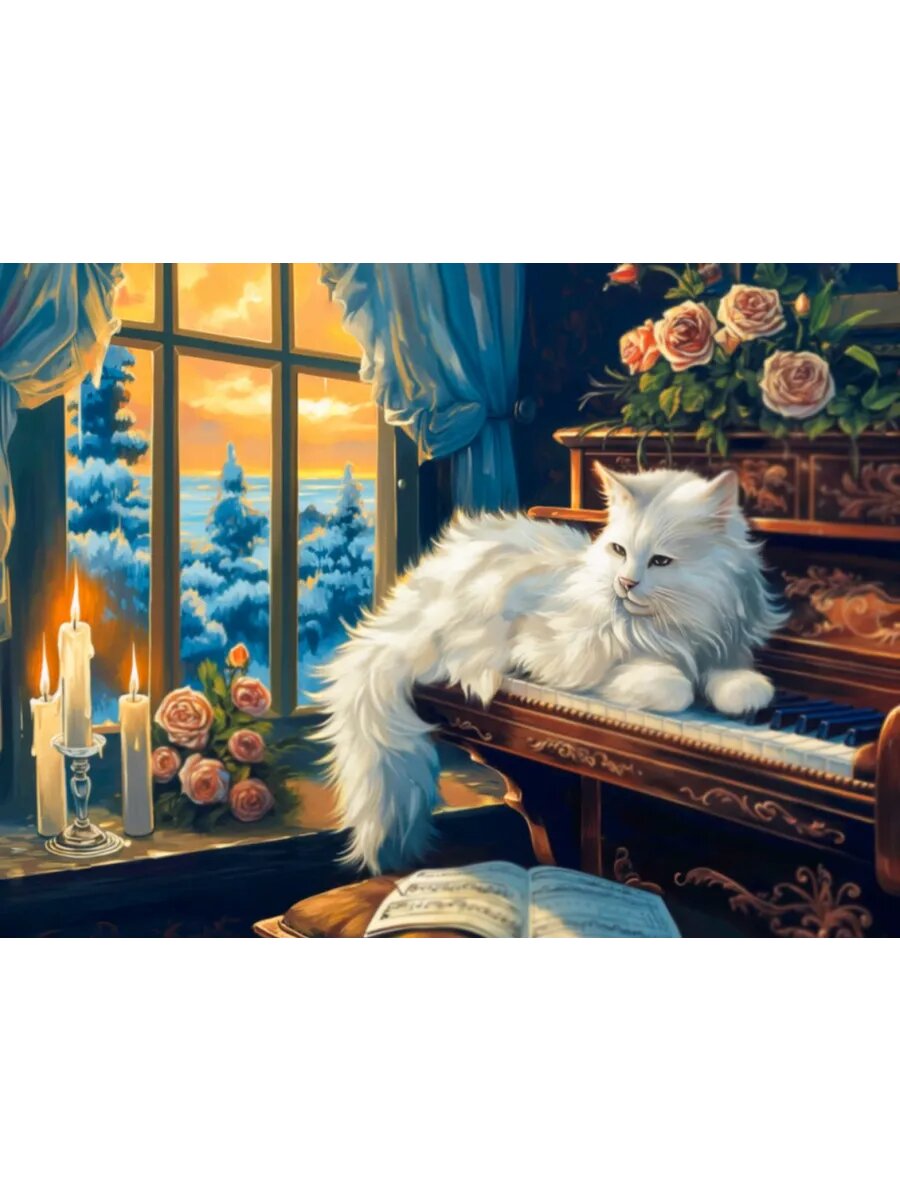Картина по номерам белый кот 40х50