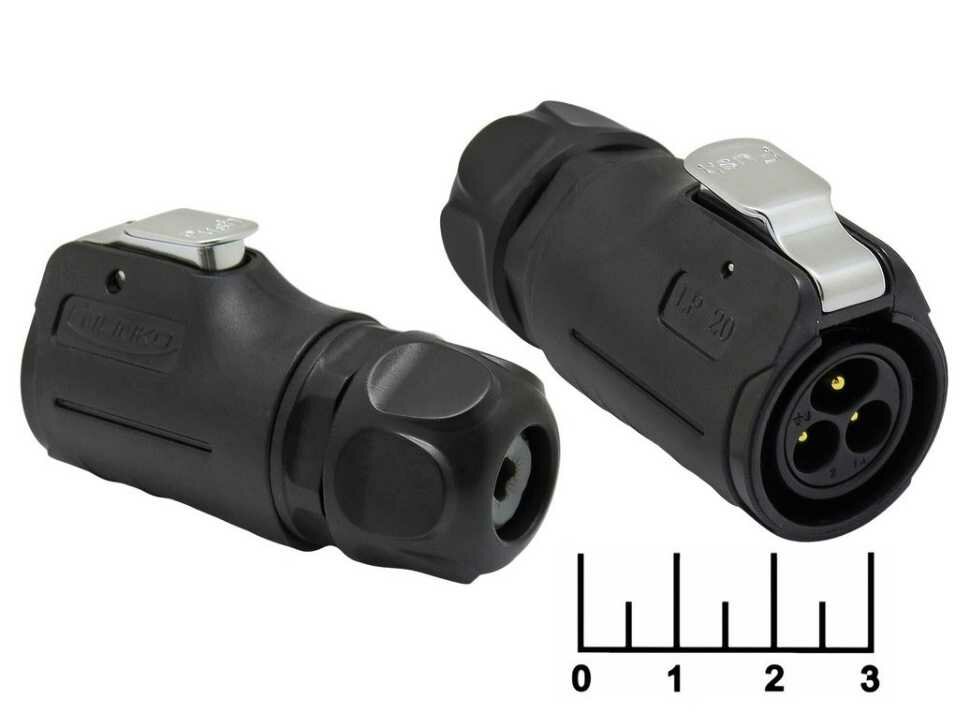 Разъем 3pin гнездо влагозащищенный на кабель LP-20