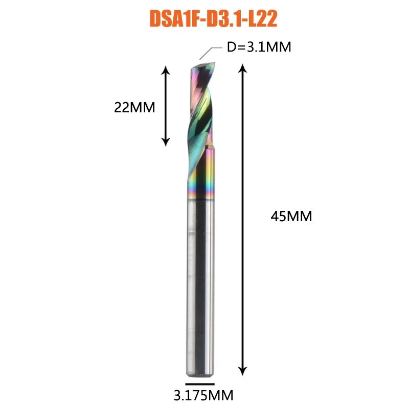 DREANIQUE Однозубая концевая фреза из твердосплавного сплава 3,175 4 6 8 мм DSA1F-D3.1-L22