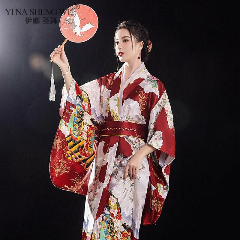 Женское атласное кимоно с поясом H0058-6 Wine red