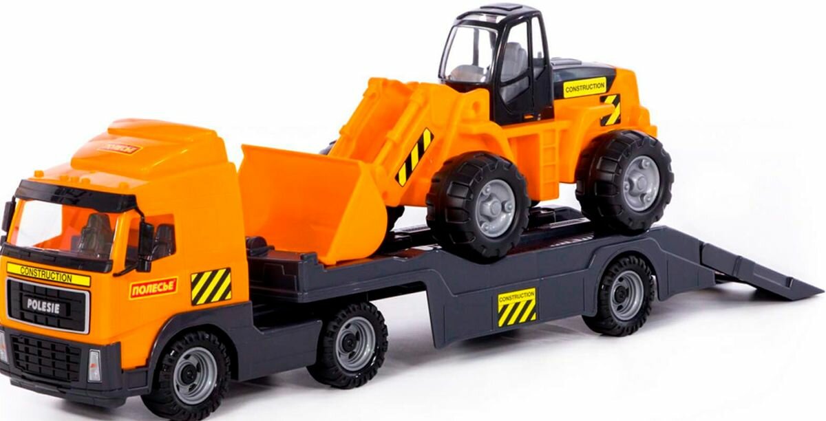 Пластиковая модель "Автомобиль Volvo Трейлер+Трактор погрузчик" для детей, игрушечный транспорт, машинка детская, сюжетно-ролевая игрушка для игр в песочнице и дома