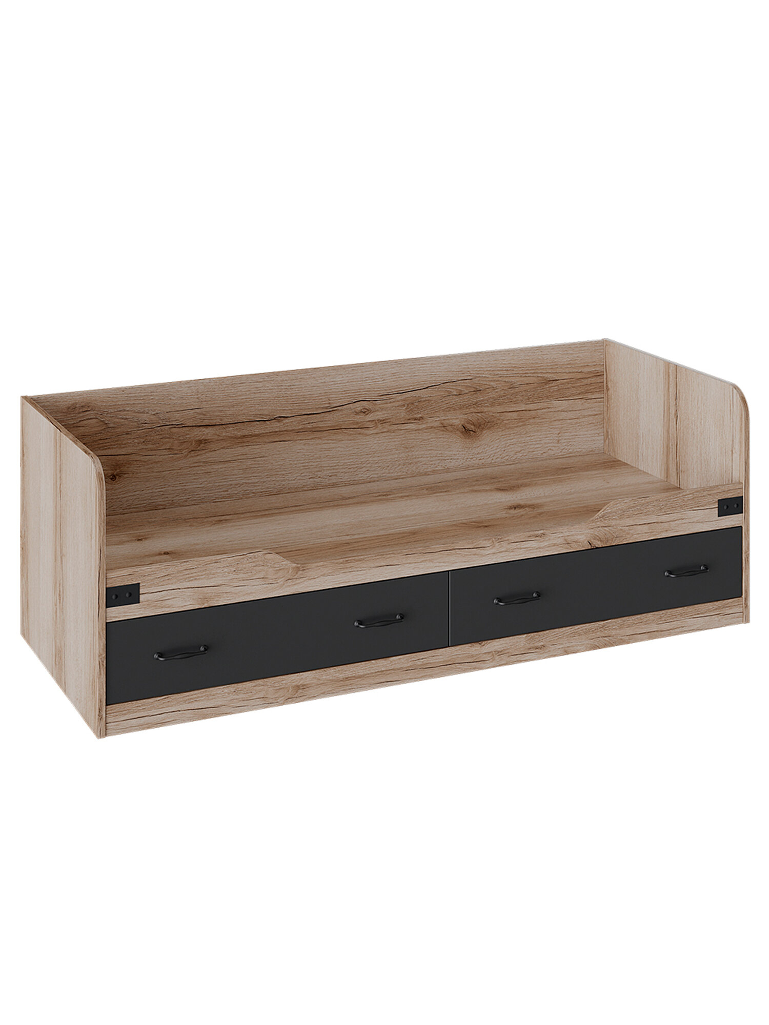 Кровать ТриЯ Окланд, с ящиками, односпальная, ЛДСП, цвет Фон черный/Дуб Делано