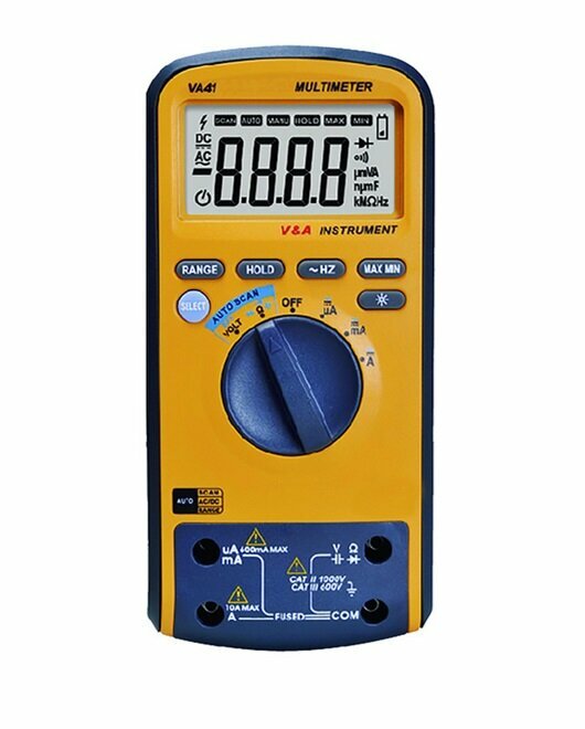 Мультиметр VA41 универсальный S-line, Функции: напряжение, ток, сопротивление, Функции Hold, Min-Max, автоотключение