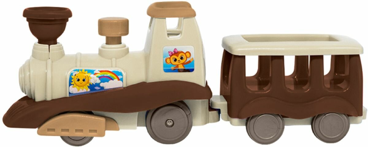 Пластиковая игрушка Паровоз с 1 вагоном для мальчиков и девочек, детский игрушечный транспорт паровозик, игровой набор для детей, цвет шоколадный