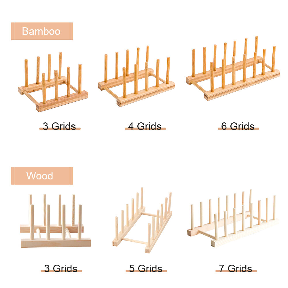 Стойка для сушки посуды деревянная/бамбуковая детachable для посуды тарелок чашек крючков ковриков книг с 3/4/5/6/7 ячейками размеры 14*11.5*10.5см 22*12*10.5см 30*11.5*10.5см 17.5*13*11см 23*13*11см 31*13*11см вес 100г 150г 230г 200г 250г