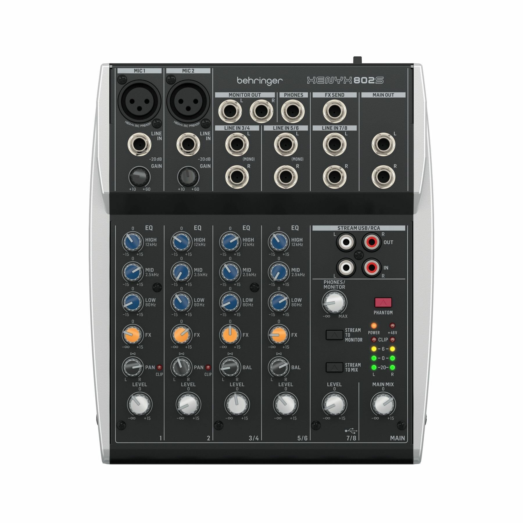 Микшерный пульт BEHRINGER XENYX 802S (CN), 8 входов, 2 шины выходов, трехполосный эквалайзер
