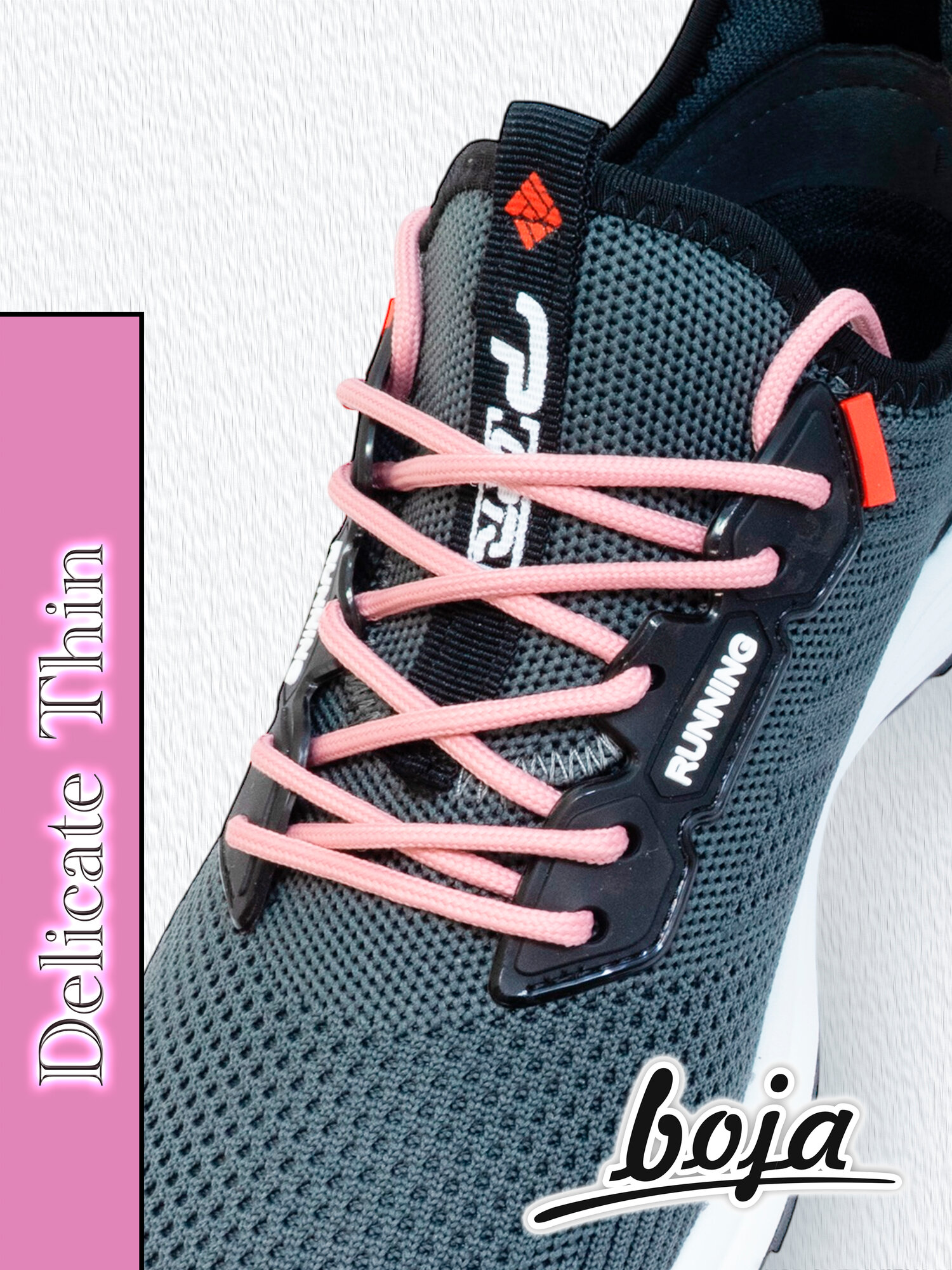 Шнурки для обуви BOJA (THIN), круглые 3мм, 100 см, розовые