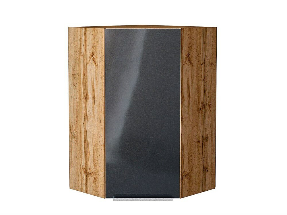 VVT Шкаф верхний угловой Фьюжн Дуб Вотан, Anthracite, 920 В*Ш*Г 920*600*600, фасад МДФ Anthracite, корпус Дуб Вотан Anthracite