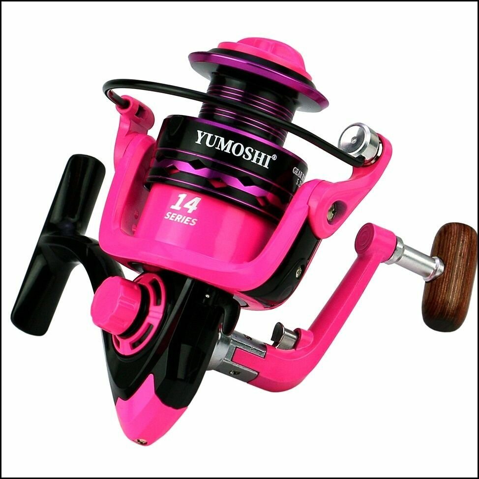 Розовая нахлыстовая катушка серии 2000-7000, высокая скорость, передаточное число 5,2: 1, спиннинг, цельнометаллическая катушка, рыбное колесо
