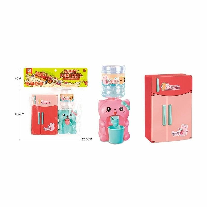 Набор кухонной техники КНР Кошка, 2 пластиковых предмета, с двухкамерным холодильником и кулером, в пакете