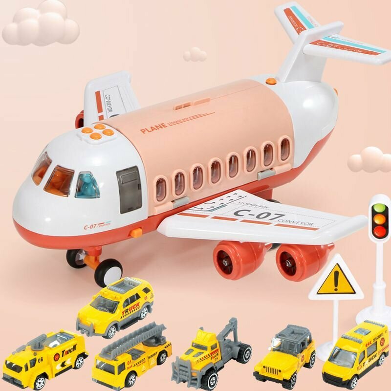 Самолет музыкальный "Парковка с машинками", розовый, пластик, до 12 лет