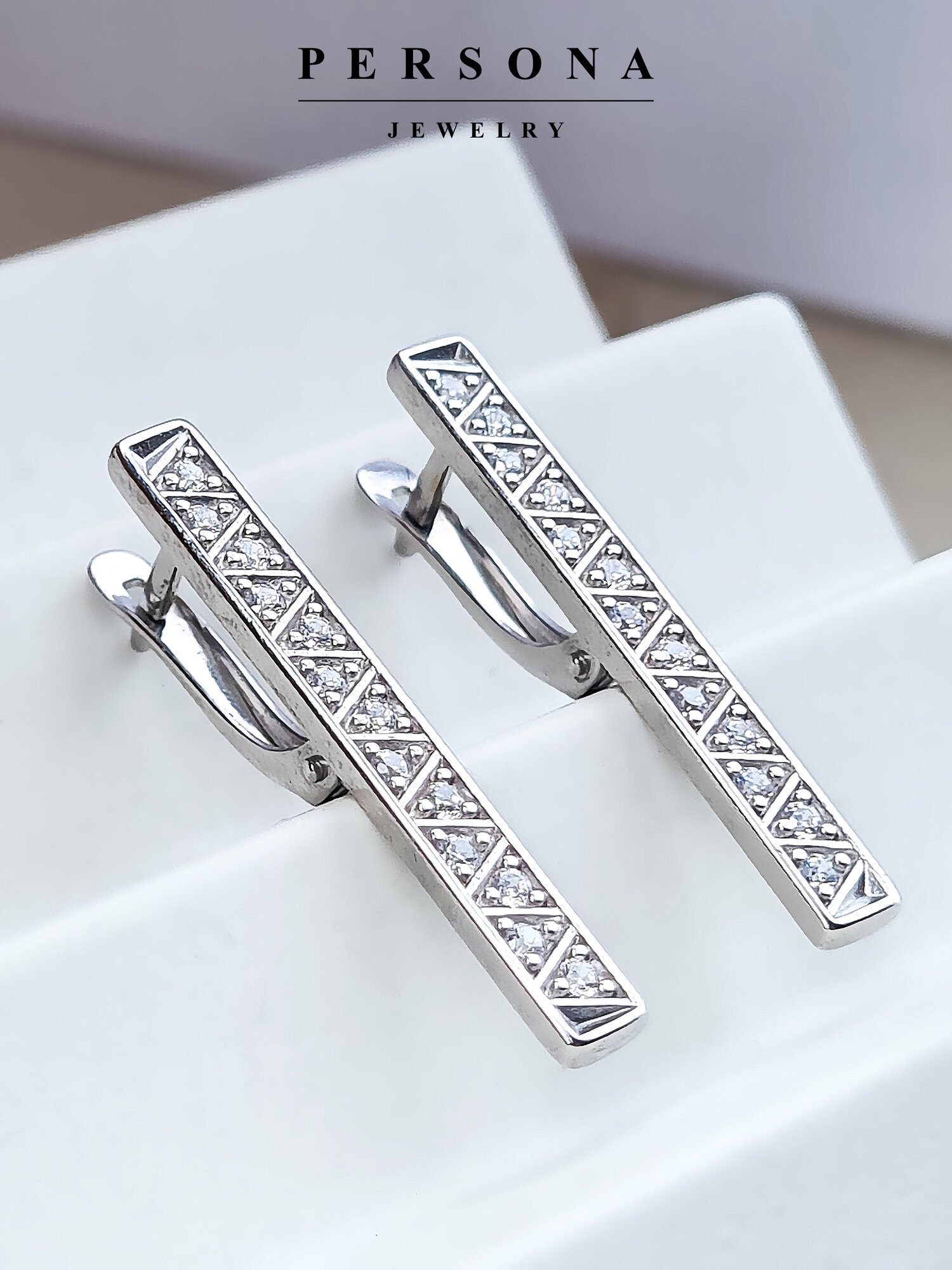 Серьги, серебро, 925 проба, родирование, фианит