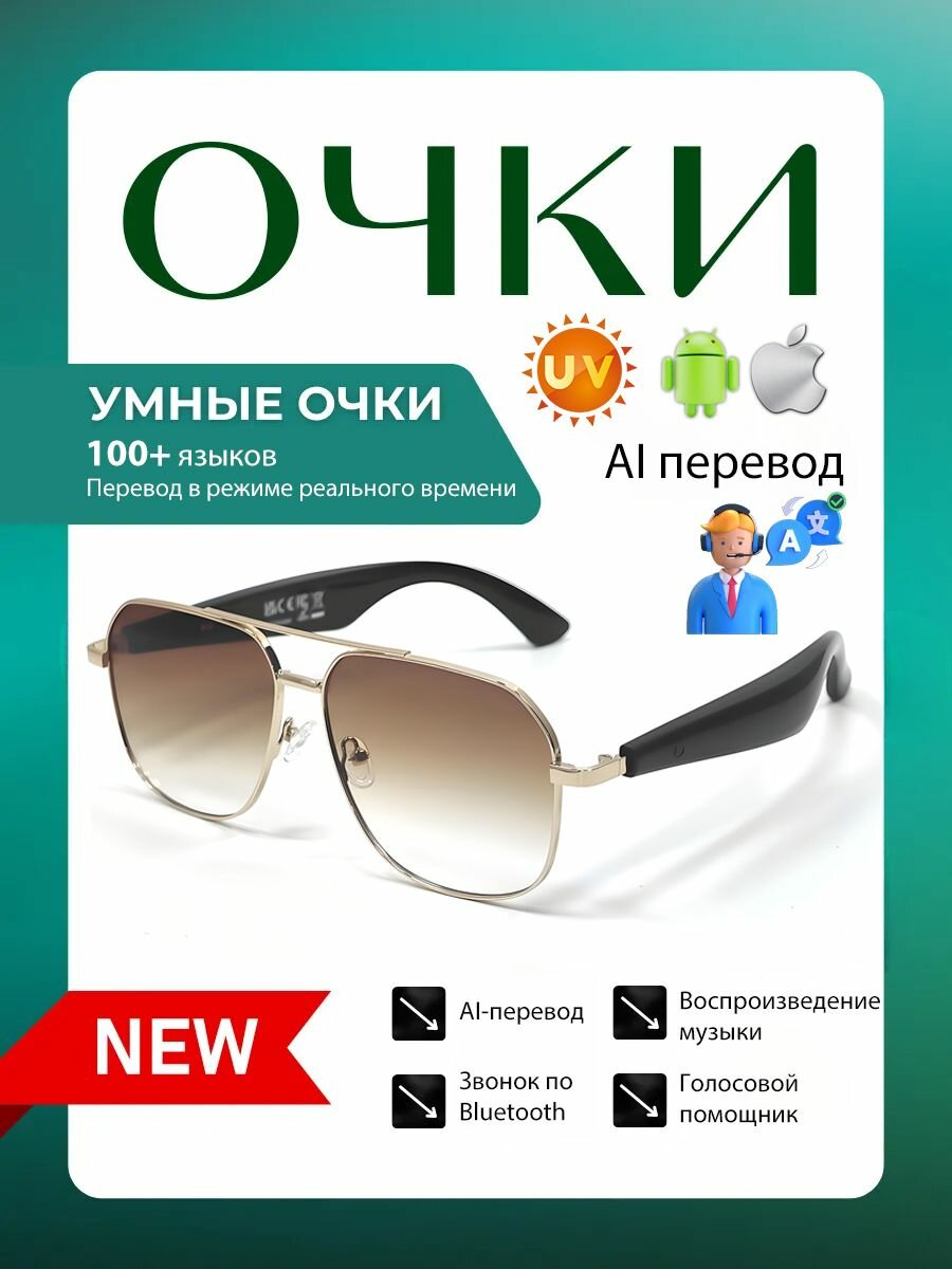 Умные очки с переводчиком, Стереозвук , Голосовой ассистент, Защита UV400 (защита от ультрафиолета 100 %) ,2025 Новинка