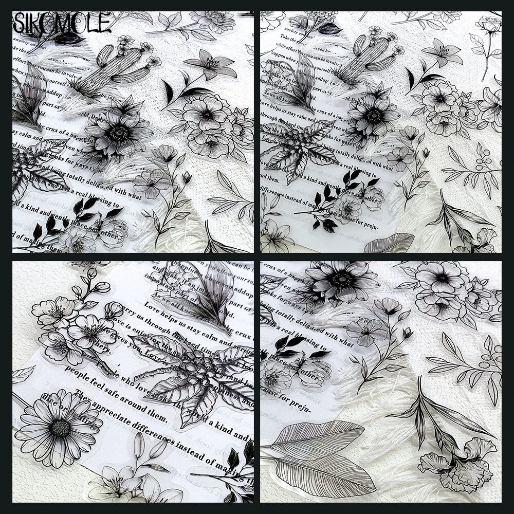 Наклейки SIKOMOLE черно-белые растения 50 шт.