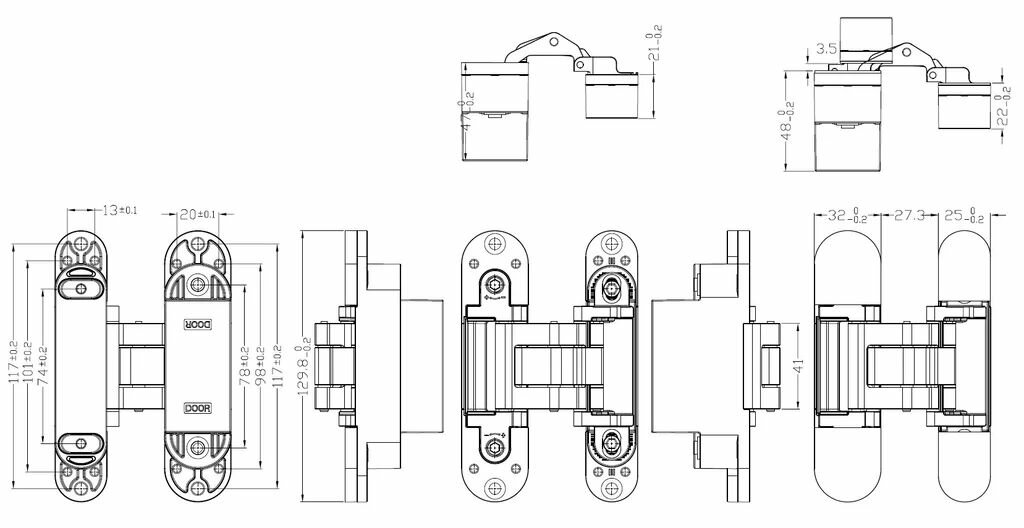 Петля скрытая ELEMENTIS, универсальная, 3D, 130x25/32 мм, 80 кг, цамак, золото матовое, 2 шт