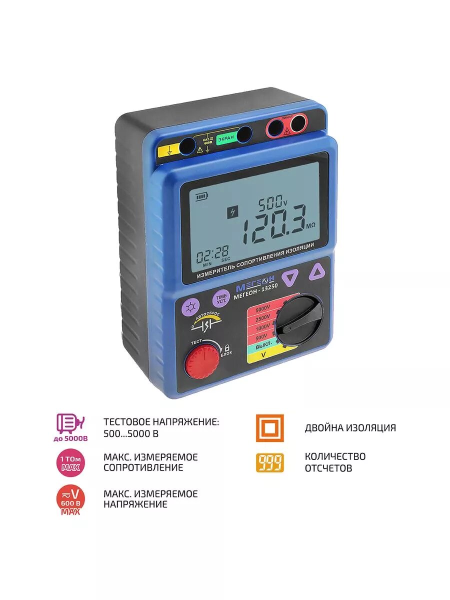 Измеритель сопротивления изоляции (мегаомметр) мегеон 13250
