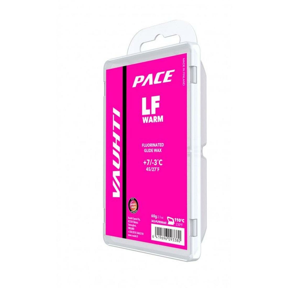 Низкофторовый парафин Vauhti PACE LF WARM, 60 грамм, от -3 °С до 7 °С, розовый