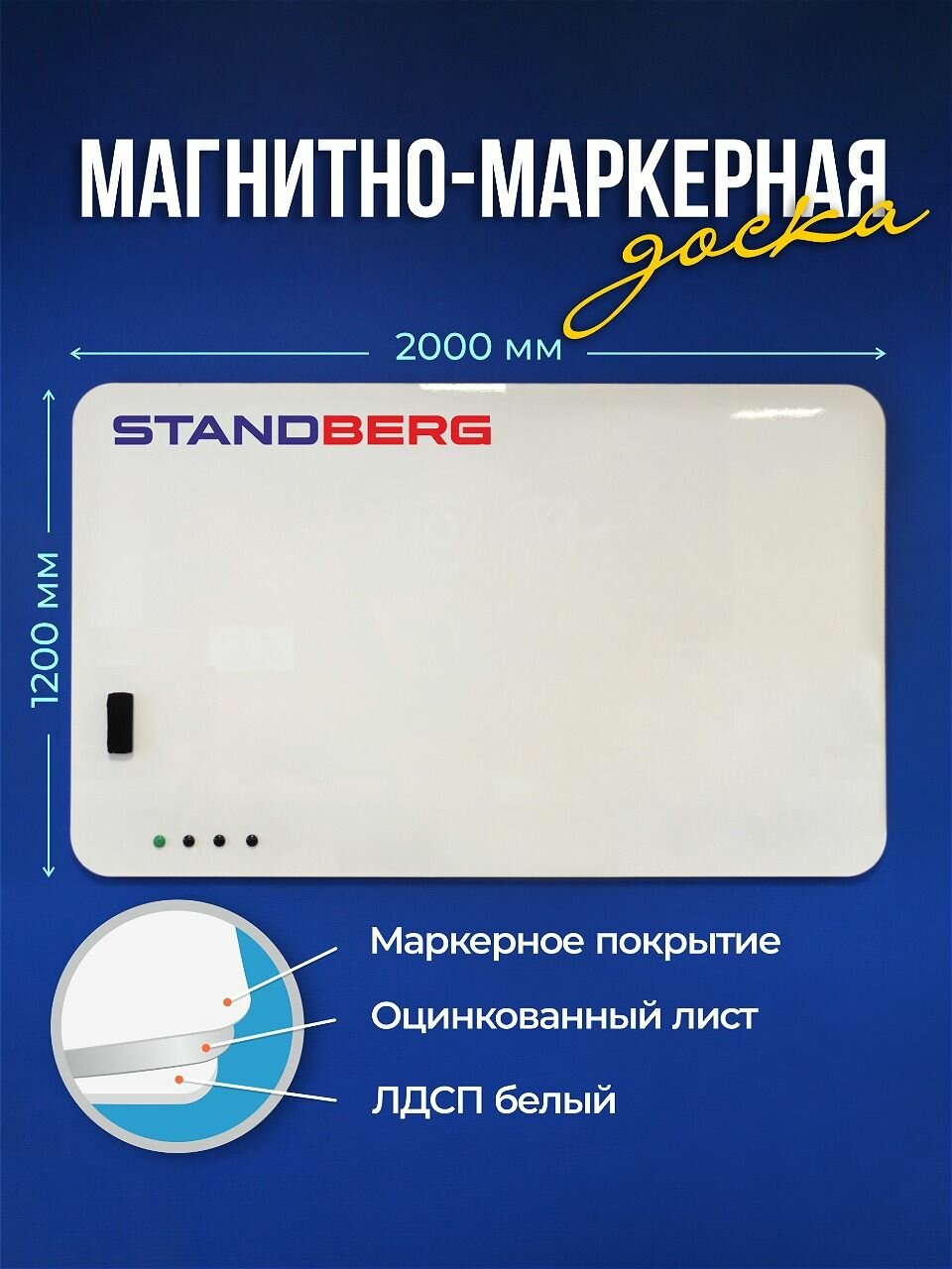 Доска магнитно-маркерная 1200х2000мм STANDBERG премиум-класса
