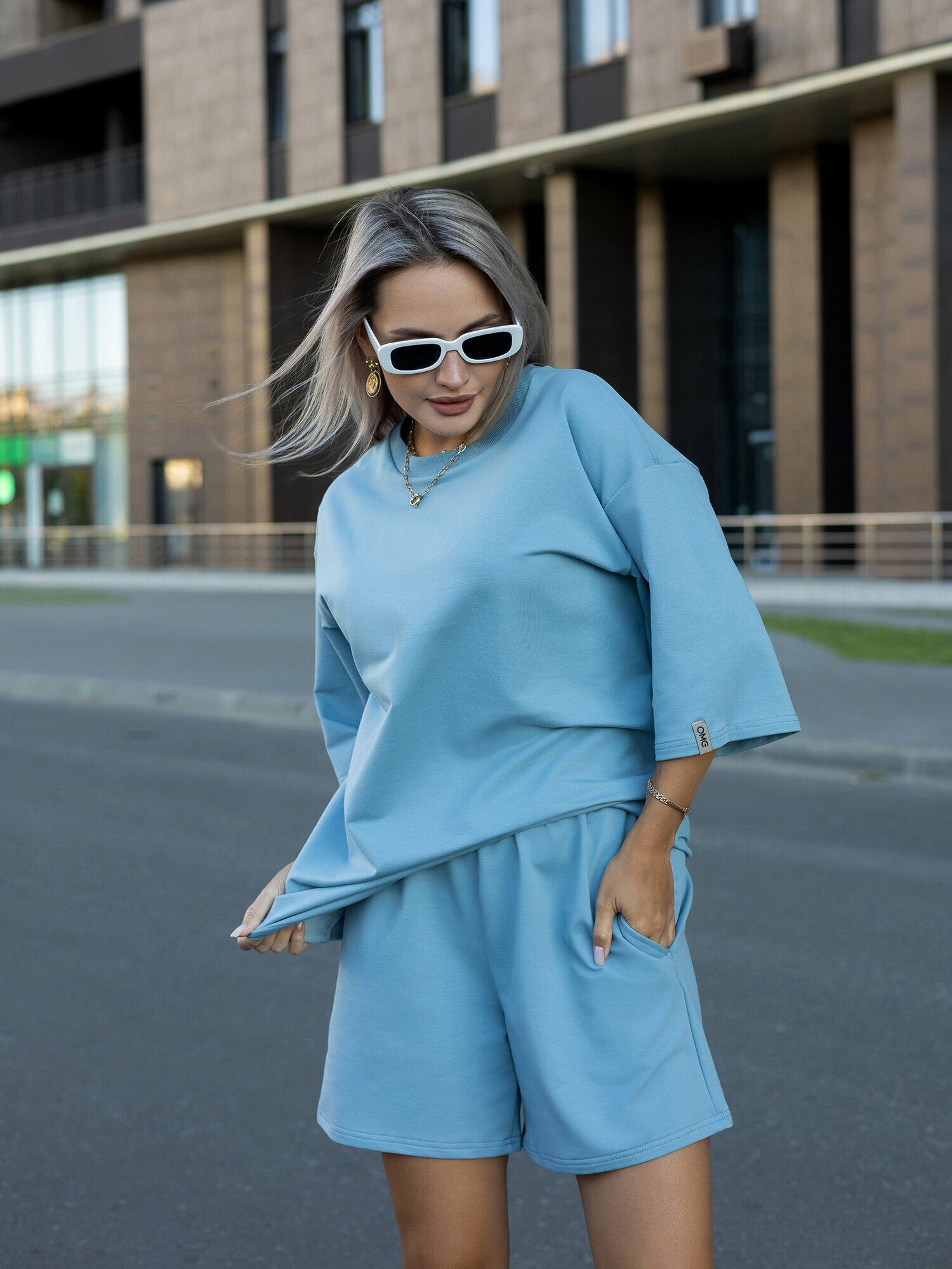 Комплект одежды женский спортивный домашний с шортами и футболкой футер 2-нитка премиум, усиленные швы оверсайз