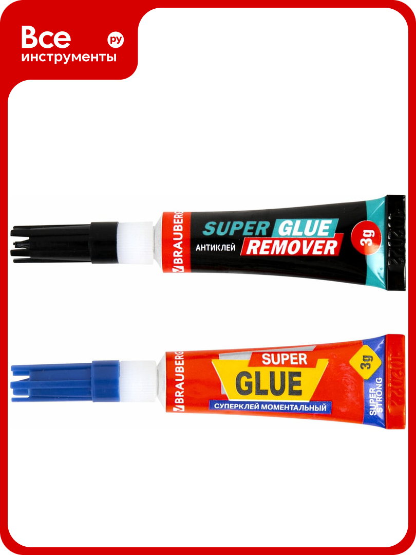 Клей BRAUBERG моментальный суперклей, 5 шт. по 3 г + Антиклей в подарок, Extra 608107
