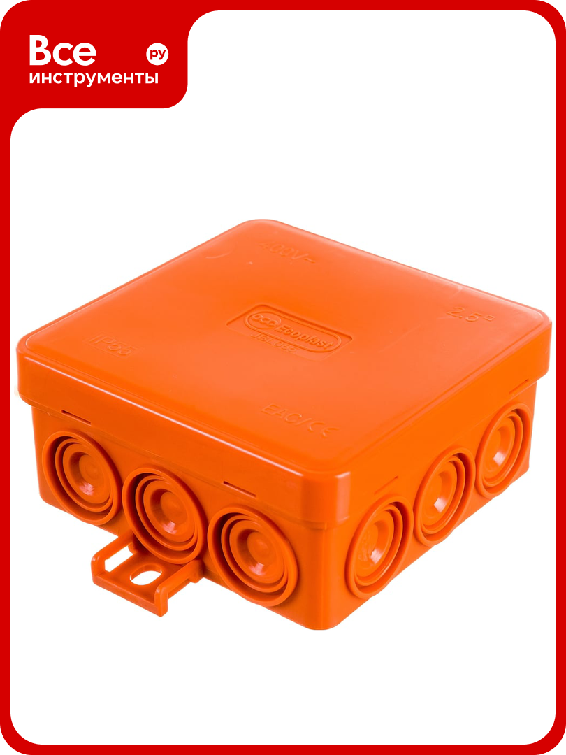 Огнестойкая коробка Экопласт JBL085 E110, о/п 85х85х38, 12 выходов, IP55, 2P, цвет оранжевый 43055HF