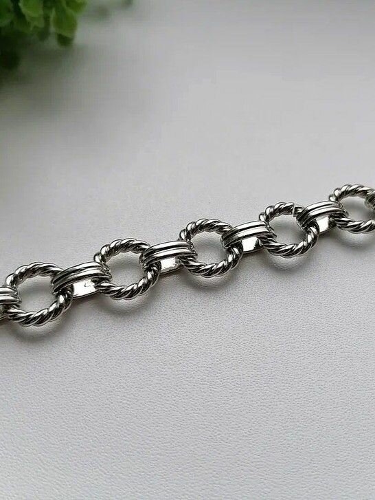 Цепь для рукоделия с крупными звеньями 11 мм витая. 0.5 м. Латунь, родий. Корейская фурнитура для бижутерии, украшений