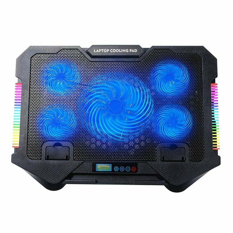 Охлаждающая RGB Охладитель игрового ноутбука MyPads с 5 бесшумными вентиляторами и держателем для телефона