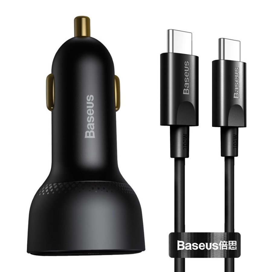 Автомобильное зарядное устройство Baseus Superme Digital Display PPS Dual Quick Charger Car Charger Black (With Baseus Xiaobai Series Fast Charging Cable Type-C to Type-C 100W (20V/5A) 1m Black) (TZCCZX-01)