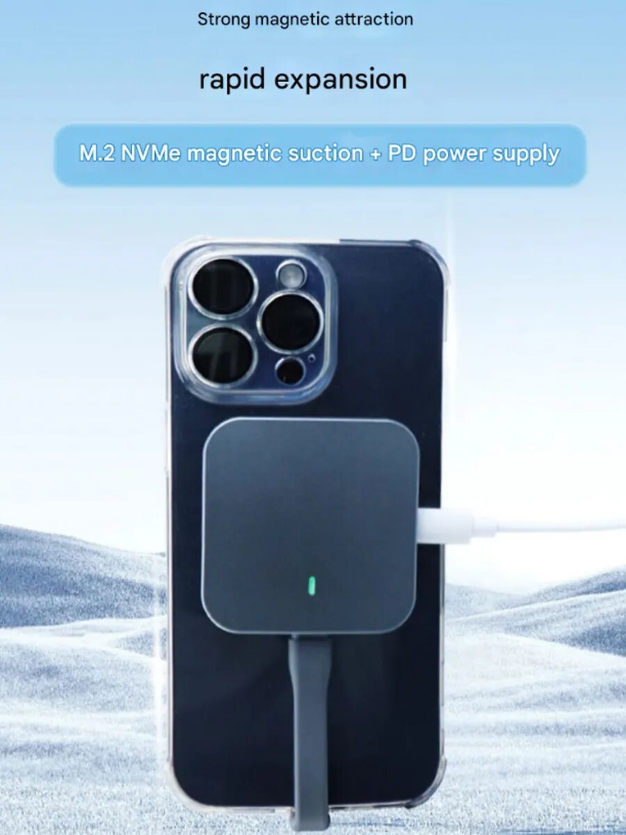 Внешний корпус для SSD Magsafe для Iphone c type-c 15 PRO Max, 16, PD поддержка зарядки 100 Вт, протокол NVMe