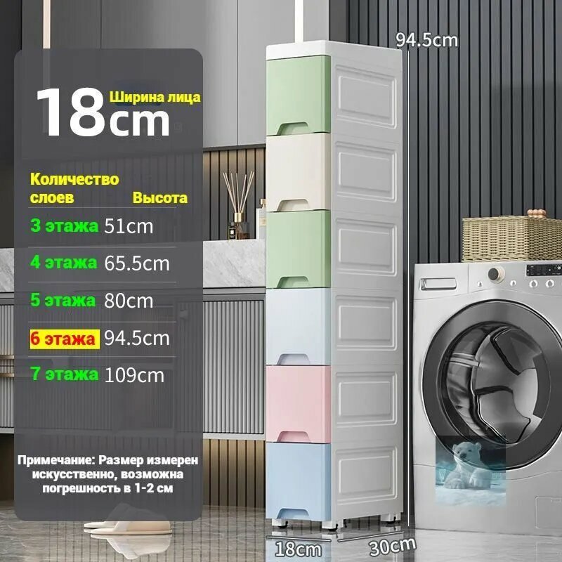 Шкафчики, утолщенные полки, пластик, 6 слоев, разные цвета, 18х30х94.5 см